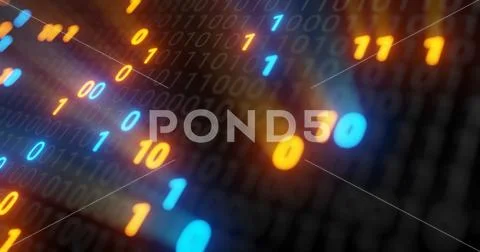Abstract blue and orange digital binary code matrix background VJ with flare.: Graphic #107013321