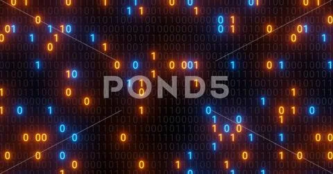 Abstract blue and orange digital binary code matrix background with ...
