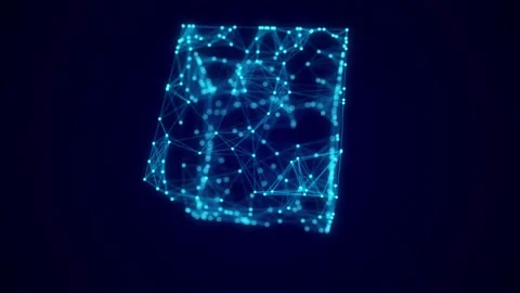 Abstract blue cube with connecting dots ... | Stock Video | Pond5