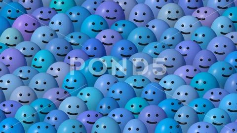 Abstract blue faces smiling. Funny characters. 3d illustration. ~ Clip ...