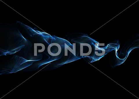 Abstract blue wavy smoke flame over black background ~ Clip Art #70677619