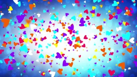 Abstract color falling hearts on a blue ... | Stock Video | Pond5