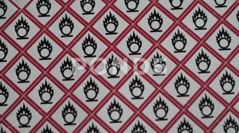 Abstract COSHH Oxidising Flame Over Circle Warning Symbols in Pattern ...
