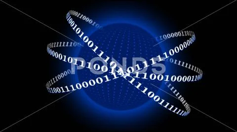 Abstract digital earth encircled by binary code lines on black ...