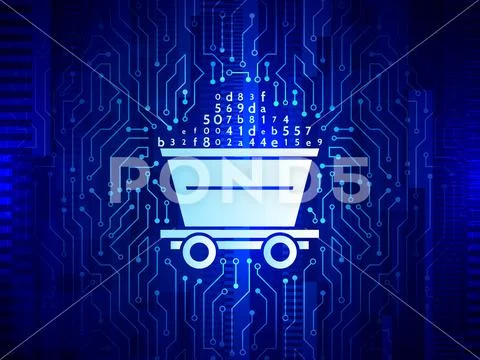 Abstract mining concept with trolley and circuit board texture ...