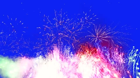 Abstract Real Firework on blue screen ch... | Stock Video | Pond5