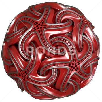 Abstract red figure in the form of a ball on a white background ...