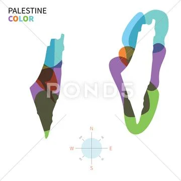 Abstract vector color map of Palestine with transparent paint effect ...