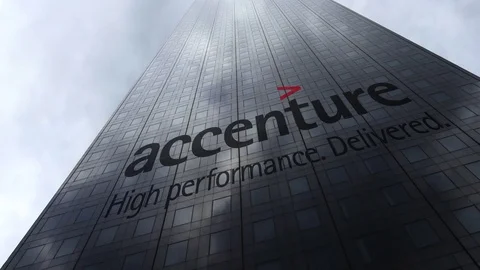 Accenture logo on a skyscraper facade re... | Stock Video | Pond5