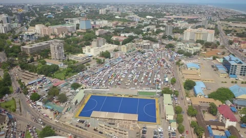 Accra Central Aerial view with the Tema ... | Stock Video | Pond5