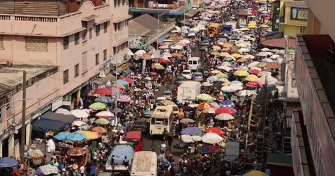 Accra Ghana overhead Makola Street marke... | Stock Video | Pond5