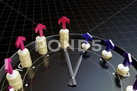 An accurate clock, time and money, accumulation of wealth Illustration ...
