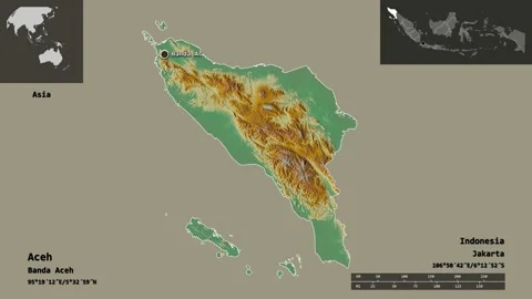 Aceh location. Indonesia. Relief map | Stock Video | Pond5