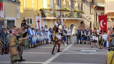 Acrobat team performing in a medieval sh... | Stock Video | Pond5
