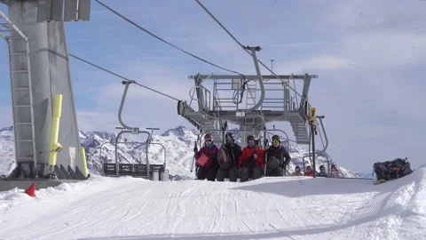 Active People Get Off Chair Lift at Alpi... | Stock Video | Pond5