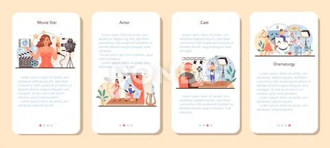 Actor and actress mobile application banner set. Theatrical performer ...