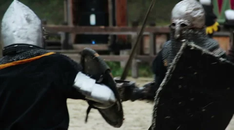 Actors wearing medieval armor suits reen... | Stock Video | Pond5