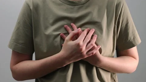 Acute pain in chest. Solar plexus ache. ... | Stock Video | Pond5