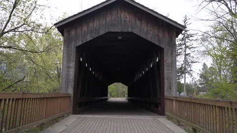 Ada covered bridge wooden bridge in Ada ... | Stock Video | Pond5