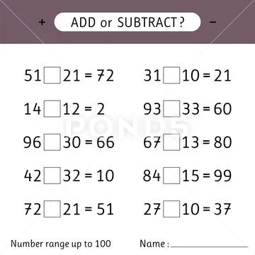 Add or subtract. Number range up to 100. Mathematical exercises ...