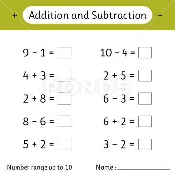Addition and Subtraction. Number range up to 10. Math worksheet for ...