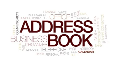 Address book animated word cloud, text d... | Stock Video | Pond5