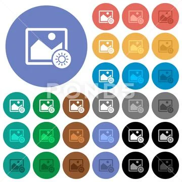 Adjust image brightness round flat multi colored icons ~ Clip Art ...