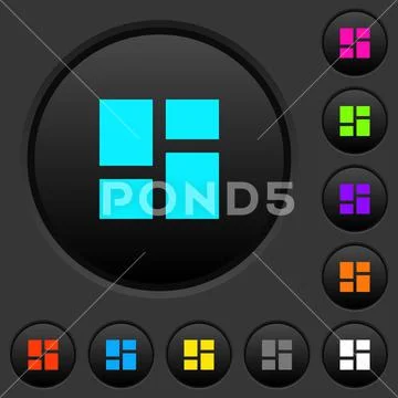 Admin dashboard panels dark push buttons with color icons: Graphic #151849933