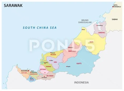 Administrative and political map of the malayan division sarawak: Graphic #119361861