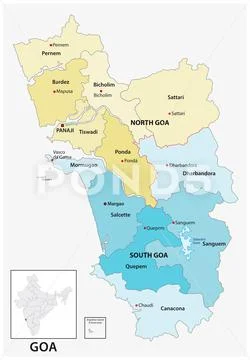 Administrative and political vector map of the Indian state of Goa ...