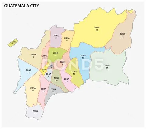 Administrative political map of the Guatemalan capital Guatemala City ...