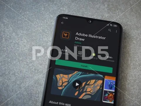 Adobe Illustrator Draw app play store page on the display of a black ...