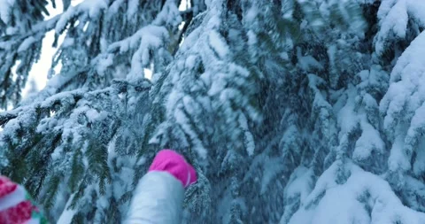 Adorable kid girl shaking snow off a pin... | Stock Video | Pond5
