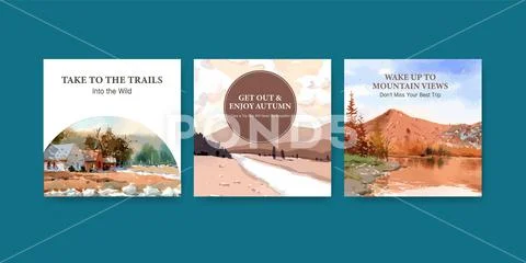 Ads template with landscape in autumn design for brochure and marketing ...