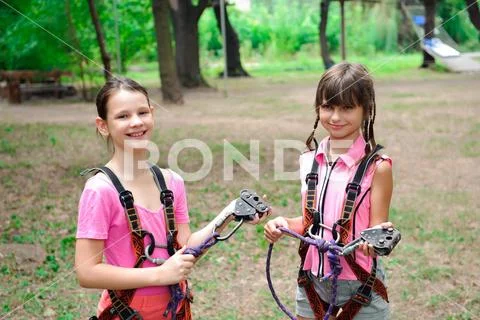 Adventure climbing high wire park - hiking in rope park two girls ~ Hi ...