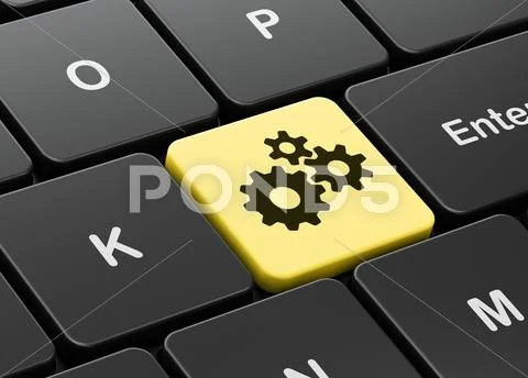 Advertising concept: Gears on computer keyboard background: Royalty Free #57137298
