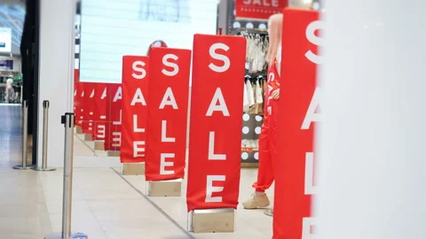 Advertising signs sale in a clothing sto... | Stock Video | Pond5