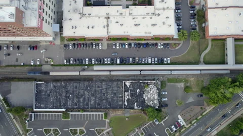 Aeria drone over train station, train de... | Stock Video | Pond5