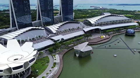 Aerial 4k drone footage of Marina Bay Sa... | Stock Video | Pond5