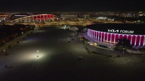 Aerial 4K night footage of Kia Forum and... | Stock Video | Pond5