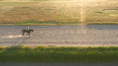 aerial 4k shot of woman riding horse. Ho... | Stock Video | Pond5