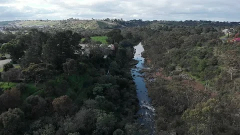 AERIAL Above An Australian Bushland Rive... | Stock Video | Pond5