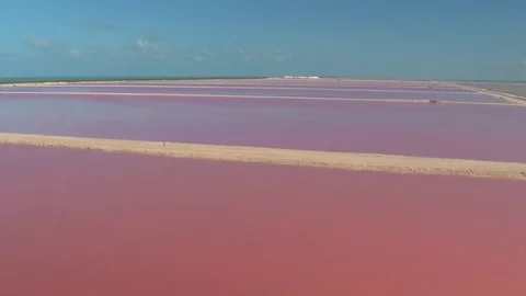 AERIAL Amazing pink sea water in salt ev... | Stock Video | Pond5