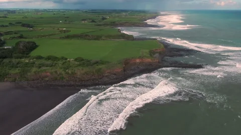 Aerial: Beach and town of Opunake, Taran... | Stock Video | Pond5