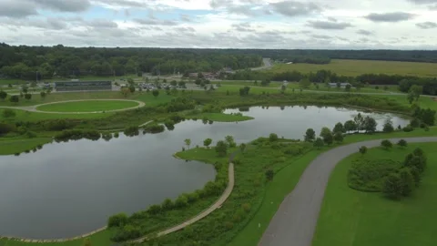 Aerial birds eye view of Fishing Pond an... | Stock Video | Pond5
