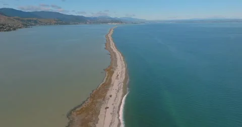 Aerial: Boulder Bank sandbar and harbour... | Stock Video | Pond5