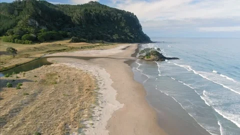 Aerial: Calm ocean beach. Opoutere, Coro... | Stock Video | Pond5