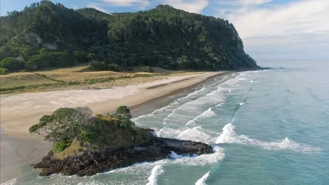 Aerial: Calm ocean beach. Opoutere, Coro... | Stock Video | Pond5
