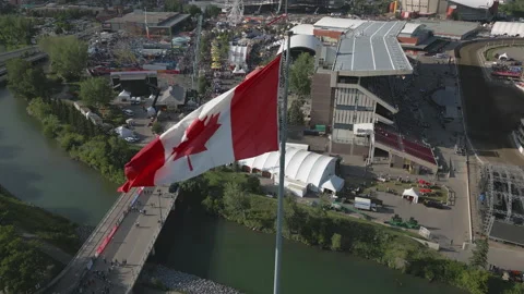 Aerial of Canadian Flag with Calgary Sta... | Stock Video | Pond5