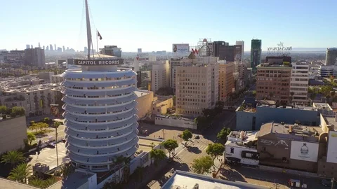 Aerial of the Capitol Records building l... | Stock Video | Pond5